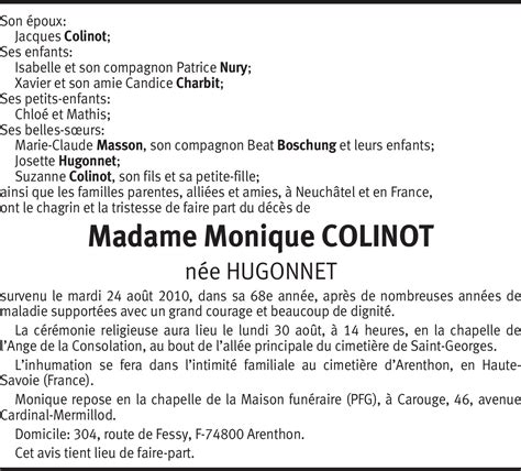 Monique Colinot Hommages