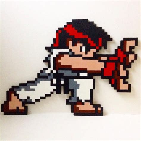 Ryu Hadouken Shot From Street Fighter Games Wooden Pixel Art Etsy