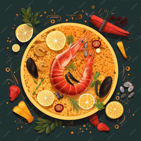 Premium Ai Image A Drawing Of A Paella With A Shrimp On It