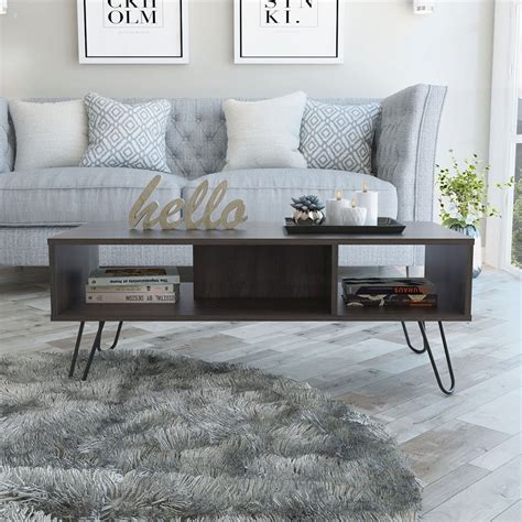 Vassel Coffee Table Having Hairpin Legs And Two Shelves Espresso With