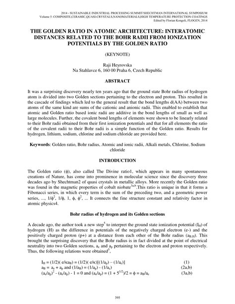 Pdf The Golden Ratio In Atomic Architecture Interatomic Distances