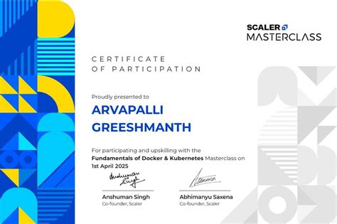 docker kubernetes cloudcomputing devops scaler learning arvapalli greeshmanth