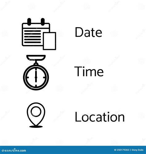 Set Date Time And Location Icons For Graphic Designisolated On A White Background Stock Vector