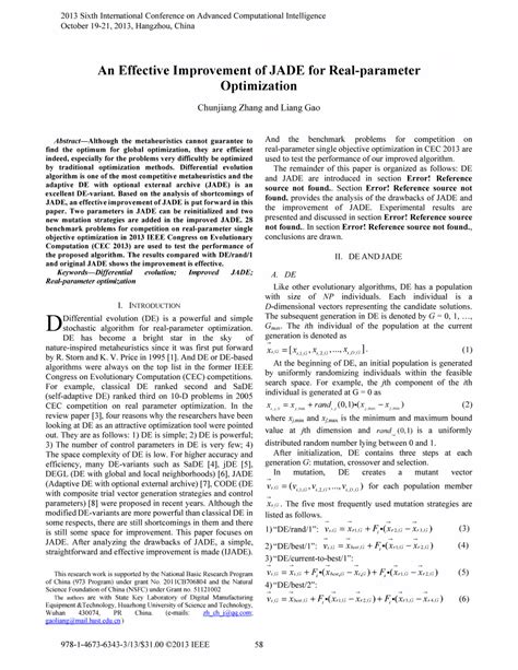 Pdf An Effective Improvement Of Jade For Real Parameter Optimization