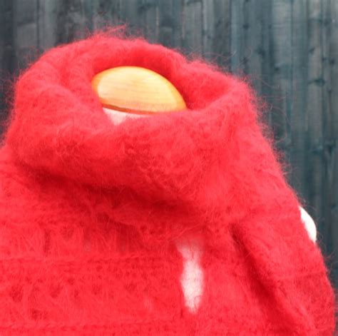 Crochet Broomstick Lace Scarf In Red Mohair Folksy