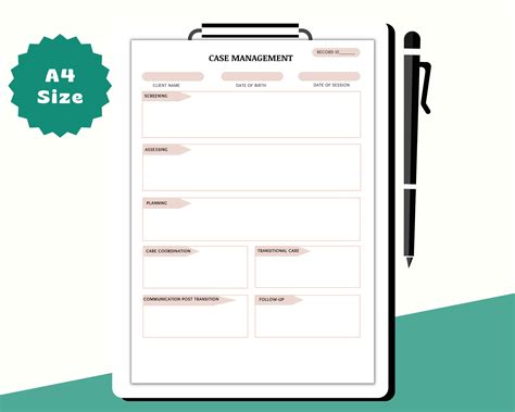 Case Managment Pink Printable Form Client Documentation Case