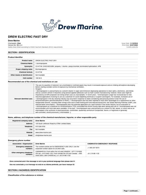 Drew Electric Fast Dry Sds Pdf Fires Combustion