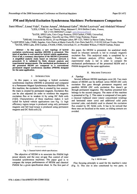 Pdf Pm And Hybrid Excitation Synchronous Machines Performances Comparison
