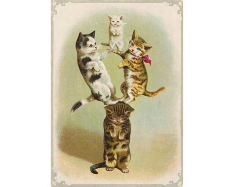 Cute Vintage Cats Art Print Antique Victorian Kittens Wall Art Kitsch