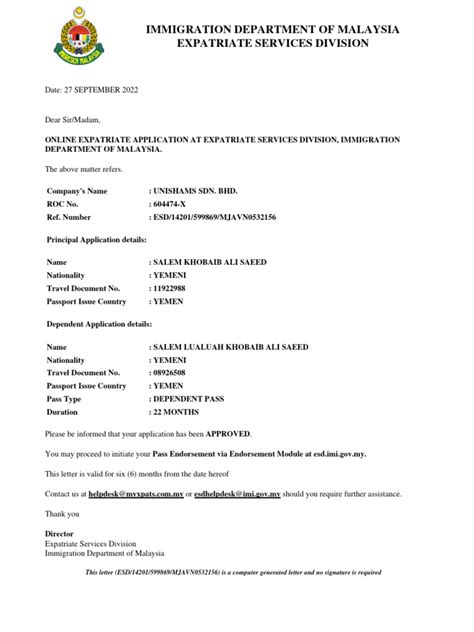 Approval Letter For Employment Pass Pdf