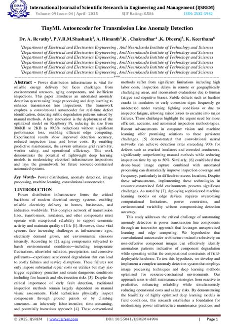 Pdf Tinyml Autoencoder For Transmission Line Anomaly Detection