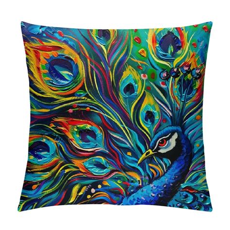 Onetech Pillow Cover Peacock Home Decor For Sofa Livingroom Couch Bed Decorative Throw Pillow
