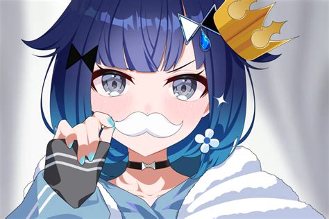 Safebooru 1girl Black Choker Blue Hair Blue Nails Blush Choker Crown