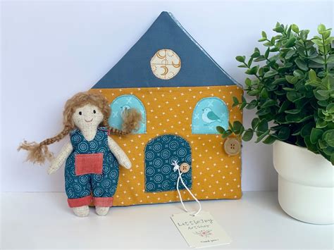 Linen Tiny Doll With Textile Dollhouse Travel Toy Mini Doll Handmade
