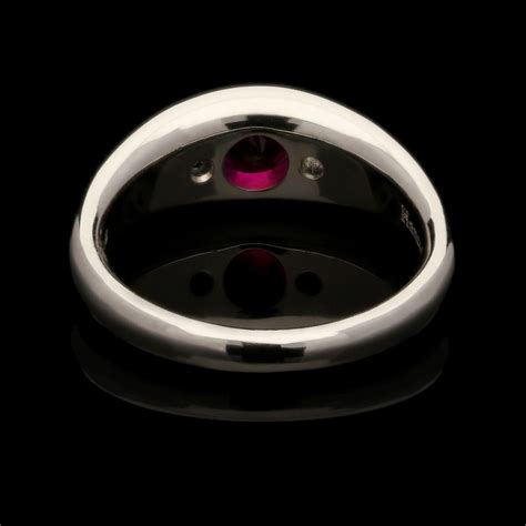 Platinum Ruby And Old European Cut Diamond Gypsy Set Ring Bada