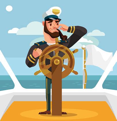 Smiling Happy Captain Character At Helm Stock Illustration Download