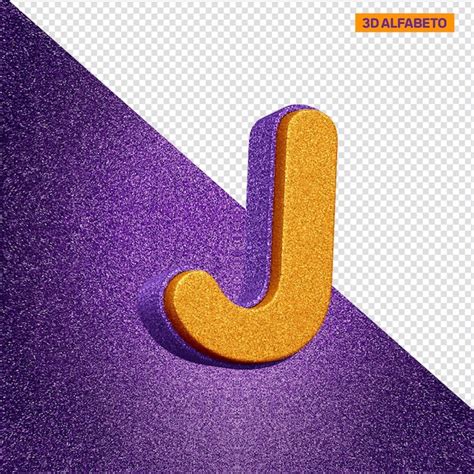 주황색과 보라색 반짝이 텍스처가 있는 3d 알파벳 문자 J 무료 Psd 파일