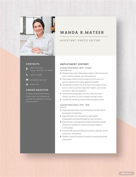 Assistant Photo Editor Resume In Pages Word Download