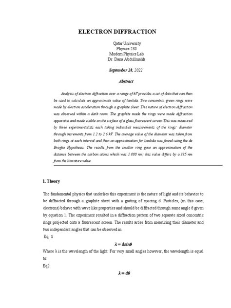 Electron Diffraction Report Pdf Diffraction Electron