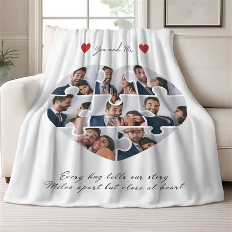 Custom Long Distance Love Photo Collage Flannel Blanket — Personalized