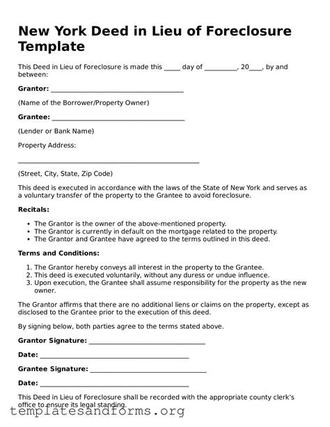 Valid New York Deed In Lieu Of Foreclosure Forms ️ Blank Pdf Template