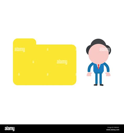 Vector Illustration Of Businessman Character With Yellow Closed File Folder Icon Stock Vector