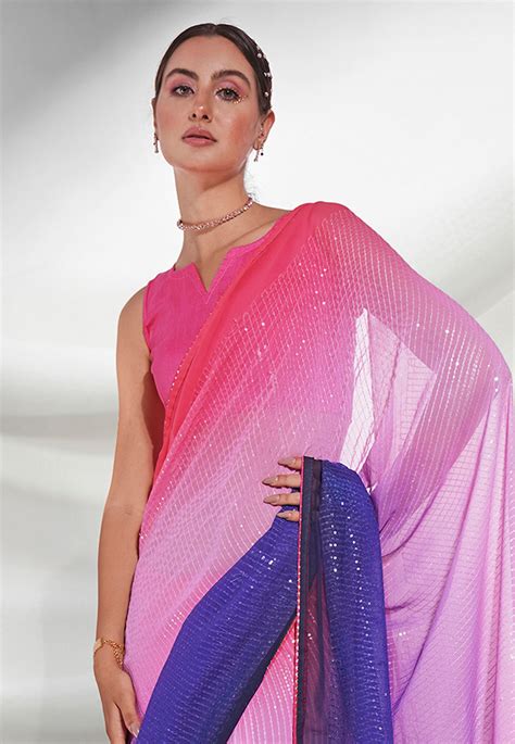 Georgette Sequence Saree In Pink Colour 5230