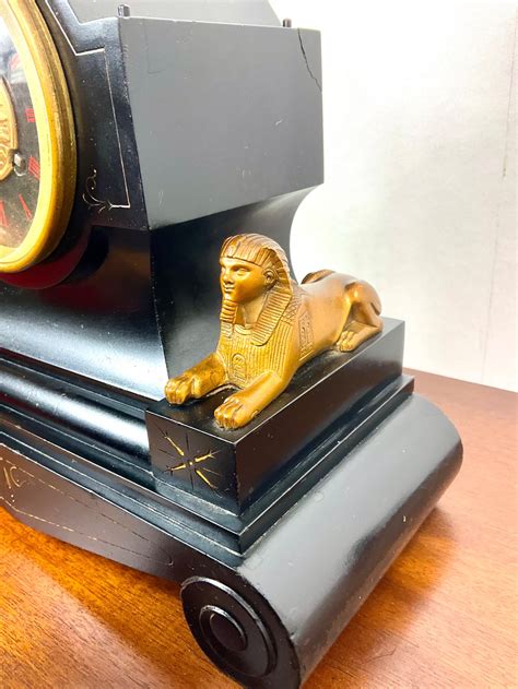 Achille Brocot Slate Bronze Egyptian Revival Mantle Clock