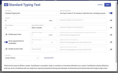 configuring typingtest pro to hide pass fail status for test takers