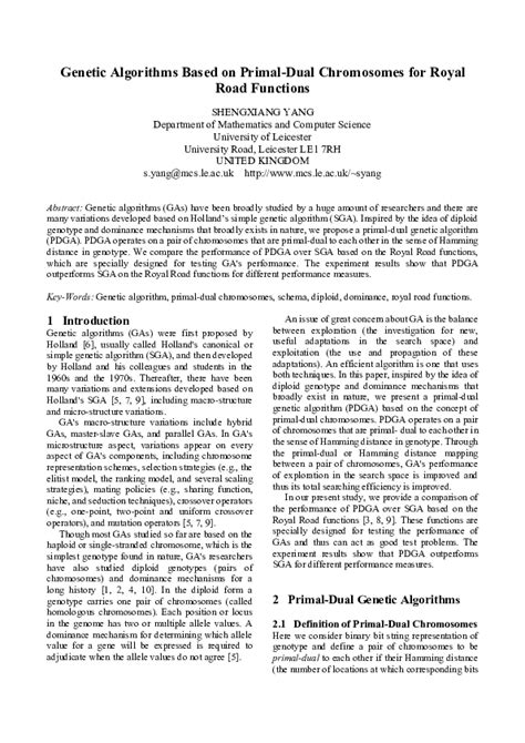 Pdf Genetic Algorithms Based On Primal Dual Chromosomes For Royal
