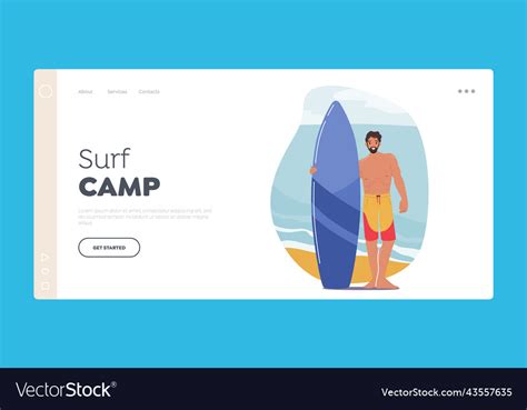 Surf Camp Landing Page Template Young Male Vector Image