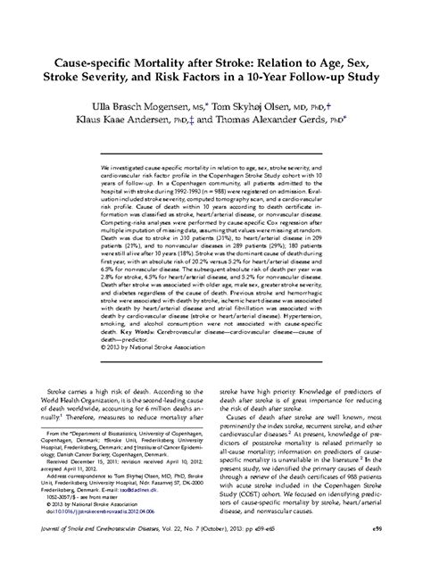Cost 2013 Cause Specific Mortality After Stroke Age Sex Severity