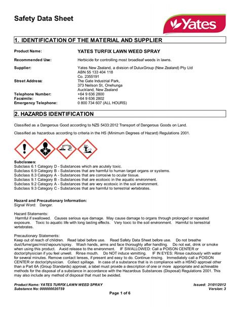 Yates Turfix Lawn Weed Spray Msds