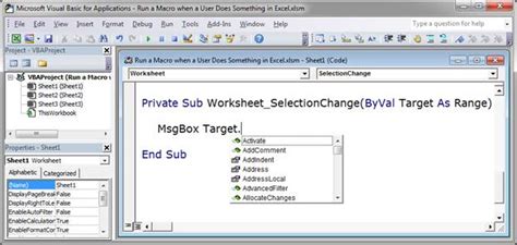 run a macro when a user does something in the worksheet in excel