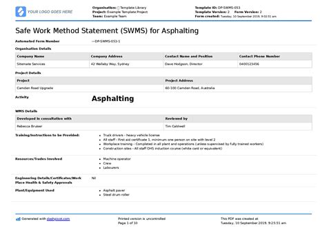 Asphalting Safe Work Method Statement Editable Asphalt Swms