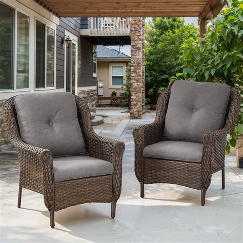 Parkwell Outdoor Patio Wicker Chairs Set Of 2 Weather Resistant Rattan