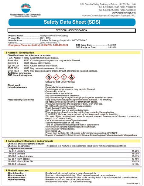 Rainbow Fiberglass Protective Coating Spray Can 4621 Sds Ladder