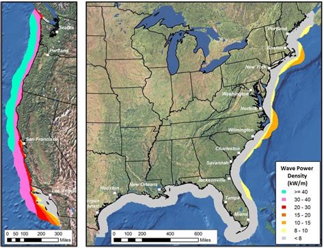 Annual Average Wave Power Density Kwm In The Contiguous United
