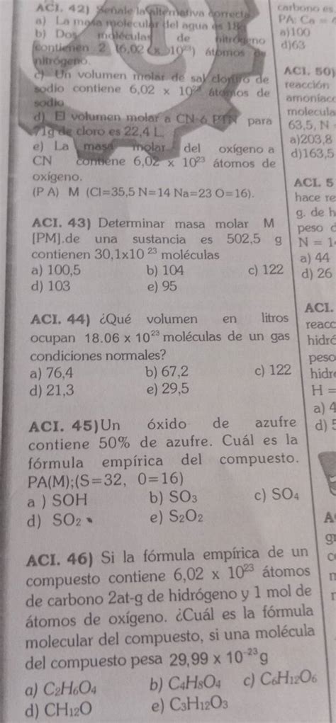 Resueltocarbono Es Ac142 Señale La Alterativa Correcta A La Masa