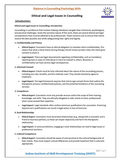 Ethical And Legal Issues In Counseling Pdf Counseling Psychology