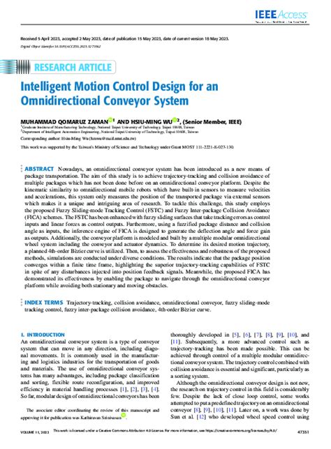 Pdf Intelligent Motion Control Design For An Omnidirectional Conveyor