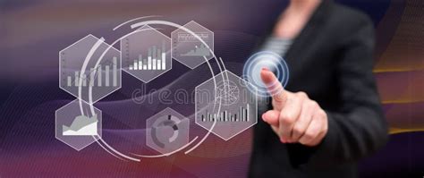 Woman Touching A Data Analysis Concept Stock Illustration Illustration Of Development Chart