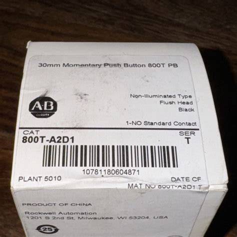 Allen Bradley 800t A2d1 Push Button Series T Black Sealed New Pnd