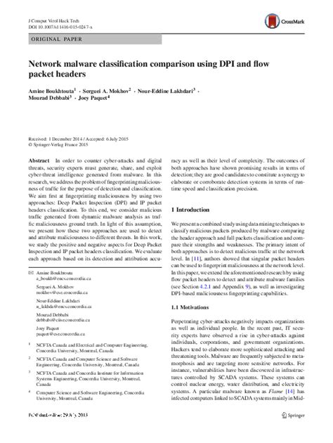 Pdf Network Malware Classification Comparison Using Dpi And Flow Packet Headers