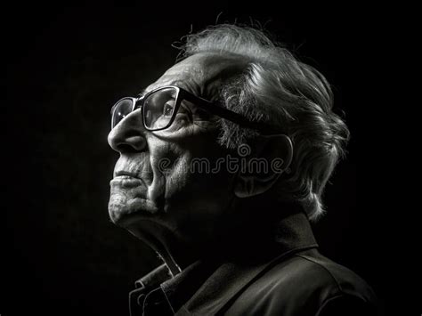 A Captivating Black And White Portrait Of A Thoughtful Senior Man Night