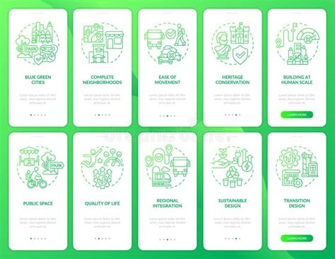 Urban Planning Green Gradient Onboarding Mobile App Screen Set Stock Vector Illustration Of