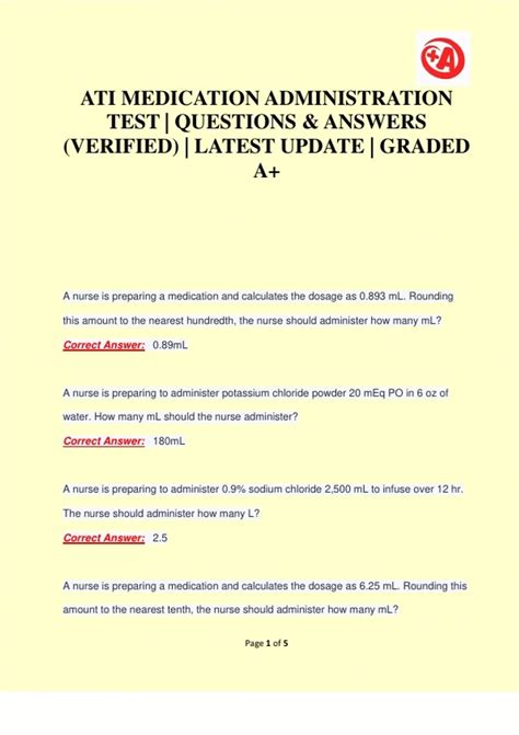 Ati Medication Administration Test Questions And Answers Verified