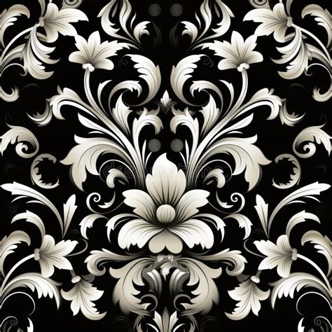 Vintage Black Floral Ornament High Contrast Realism With Baroque