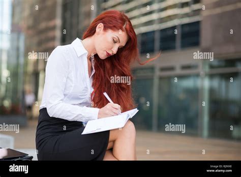 Business Woman Writing Notes Stock Photo Alamy