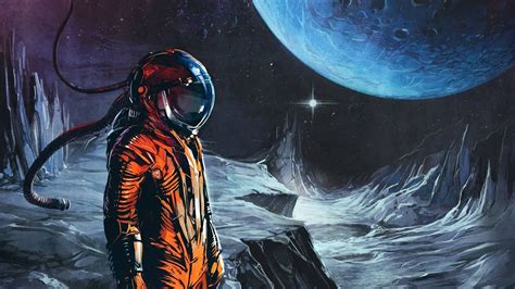 Download Astronaut On The Moon Vintage Comic Wallpaper